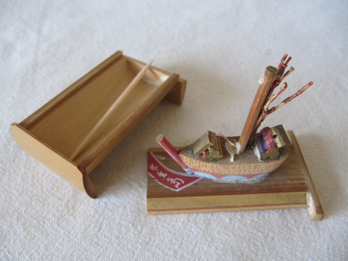 Vintage Japan Boat Toothpick Holder Bamboo Wood - Etsy