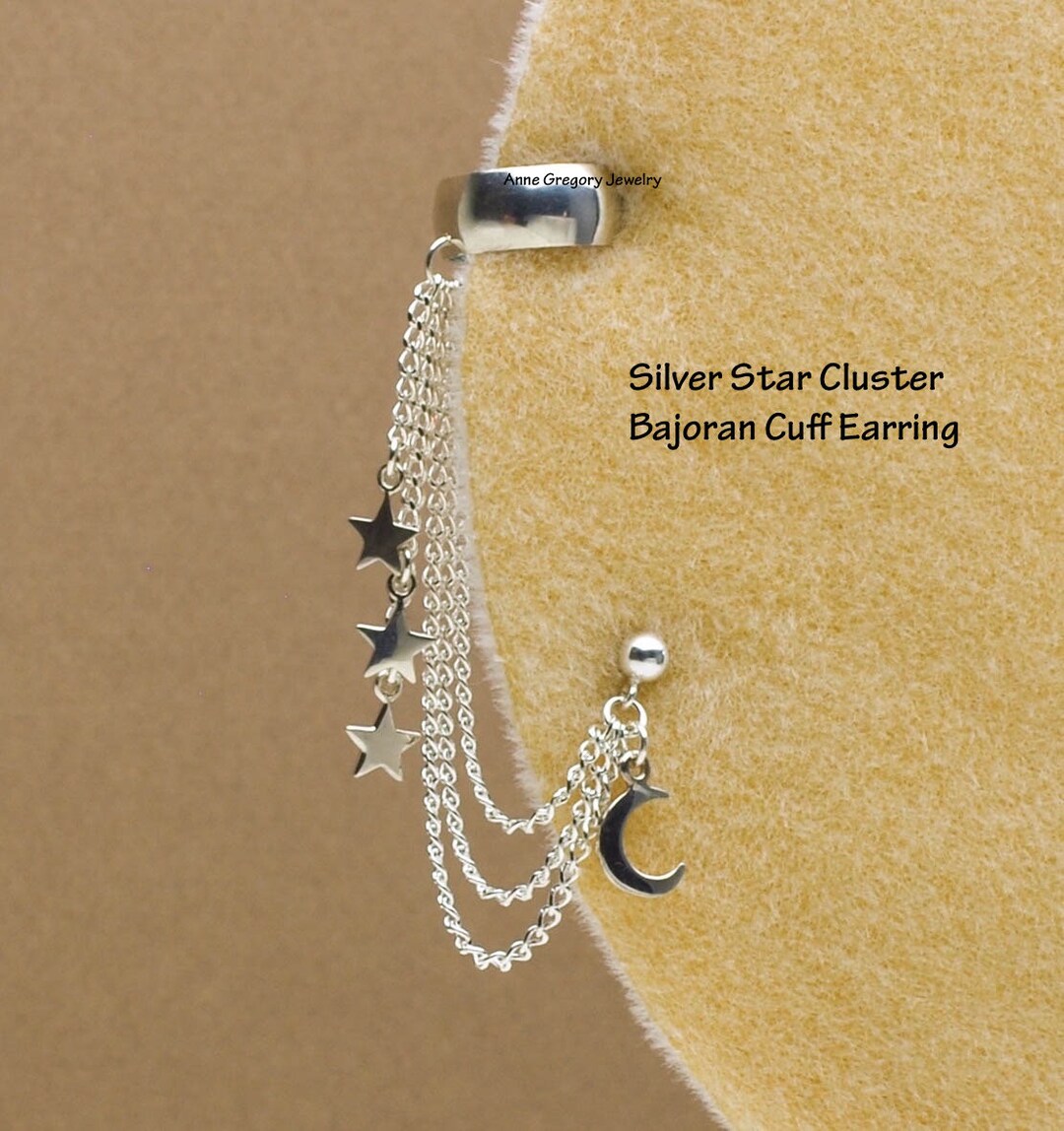 Crescent Moon and Stars Bajoran Earring, Sterling Silver, Ear Cuff ...