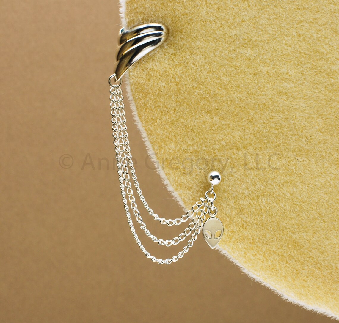 Silver Alien Face Bajoran Cuff Earring Sterling Ear Post - Etsy