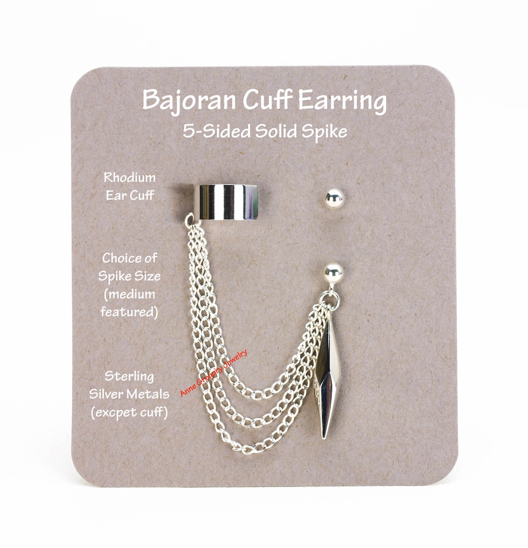 5-sided Solid Medium Spike Stud Earring, Bajoran Cuff Triple Chain ...