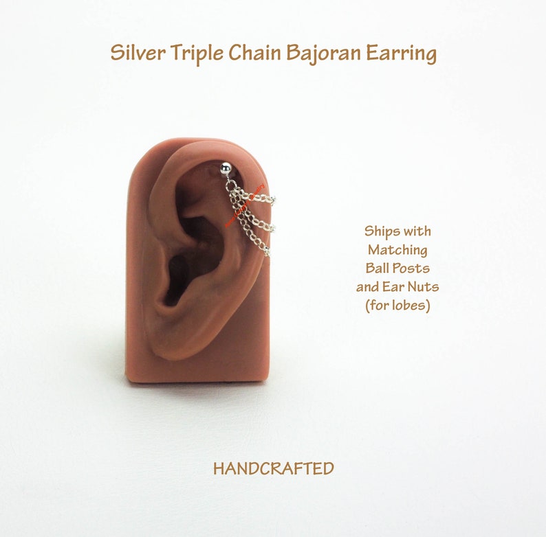 Triple Chain Cartilage Earring Single Ear Helix Sterling - Etsy