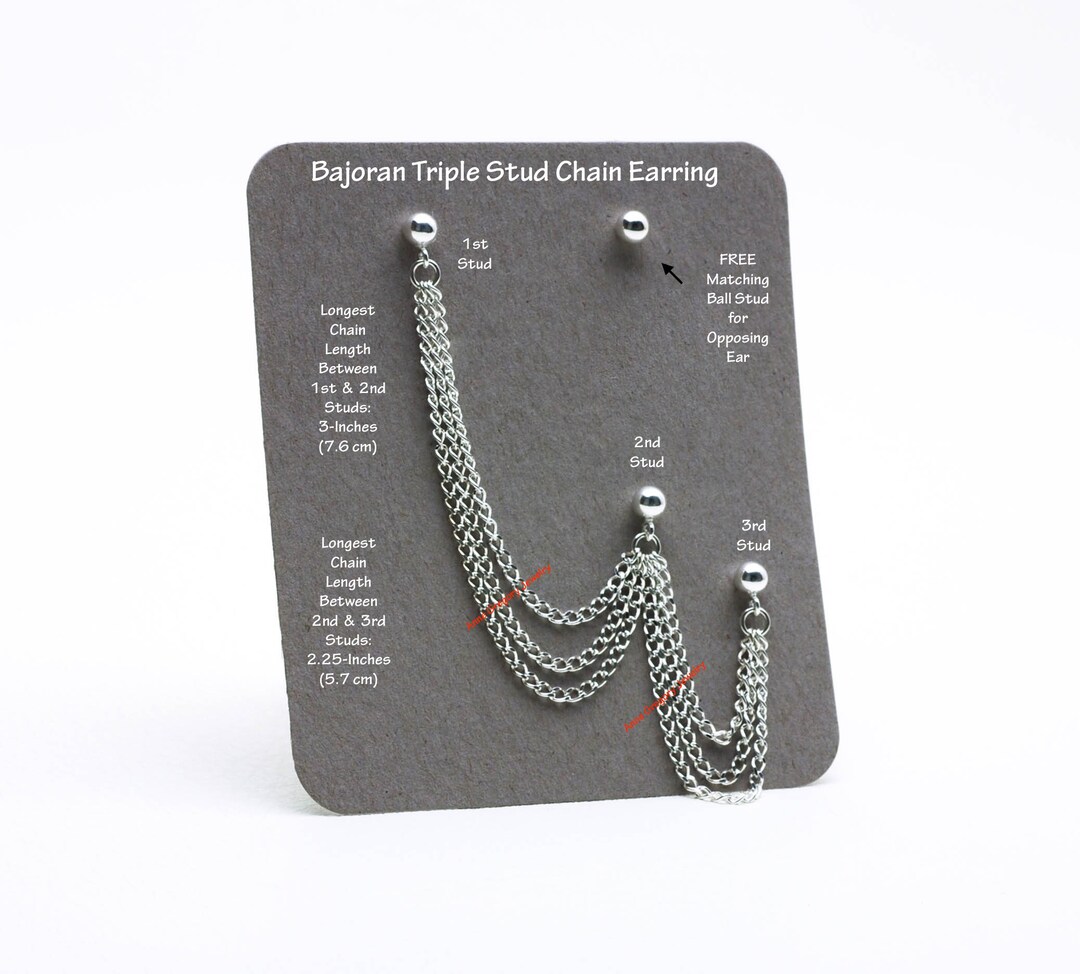 Sterling Silver Bajoran Triple Stud Chain Earring, Techie Fantasy, 573 ...