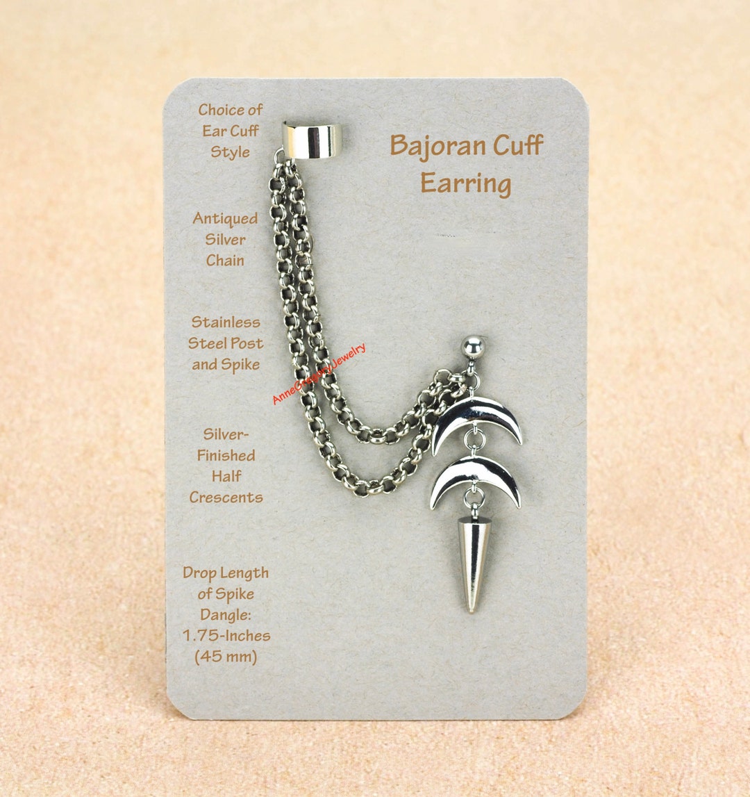 Stainless Steel Bajoran Cuff Earring, Single Chain Ear, Spike Half ...