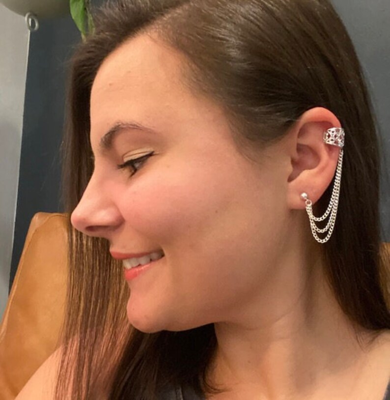 Bajoran Heart Filigree Cuff Earring Triple Chain Stud - Etsy