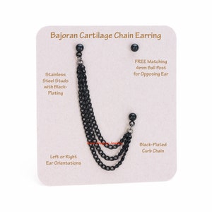 Black Cuff Bajoran Earring, Non-piercing Triple Chain Stainless Steel ...