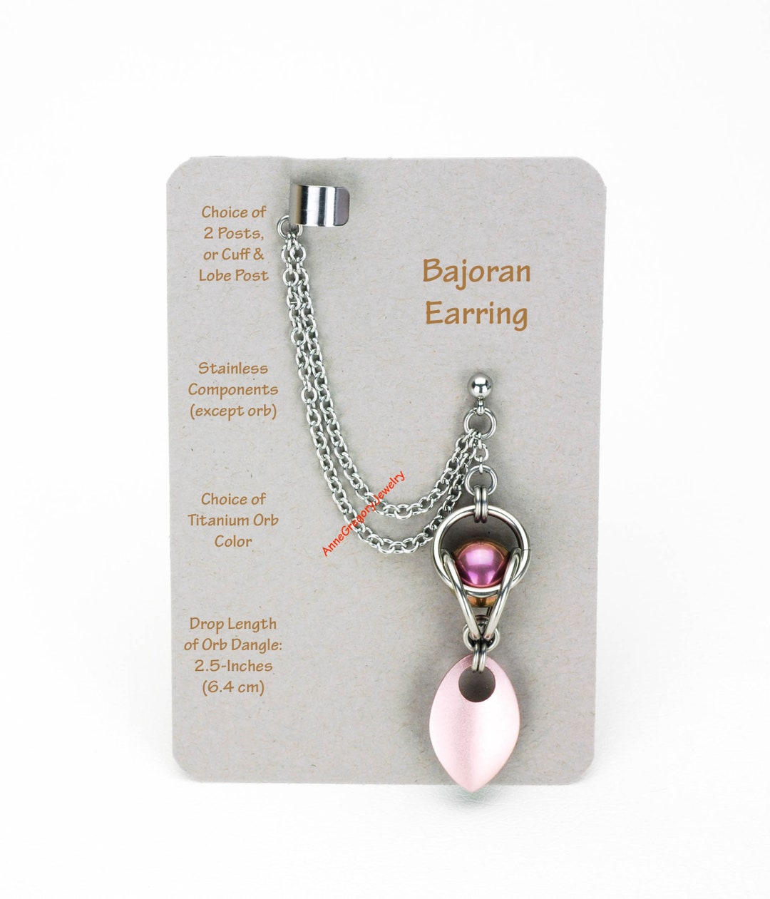 Titanium Orb Bajoran Chain Earring, Hoop Cuff Post Stud Non Piercing ...