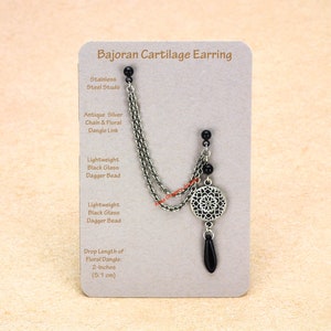 Black Glass Dagger Bajoran Cuff Earring Hypoallergenic - Etsy