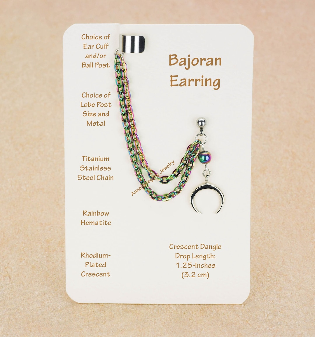 Rainbow Bajoran Cuff Earring, Titanium-plated Stainless Steel, Hematite ...