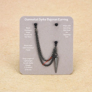 Smooth Gunmetal Spike Bajoran Cuff Earring, Hypoallergenic Stainless ...