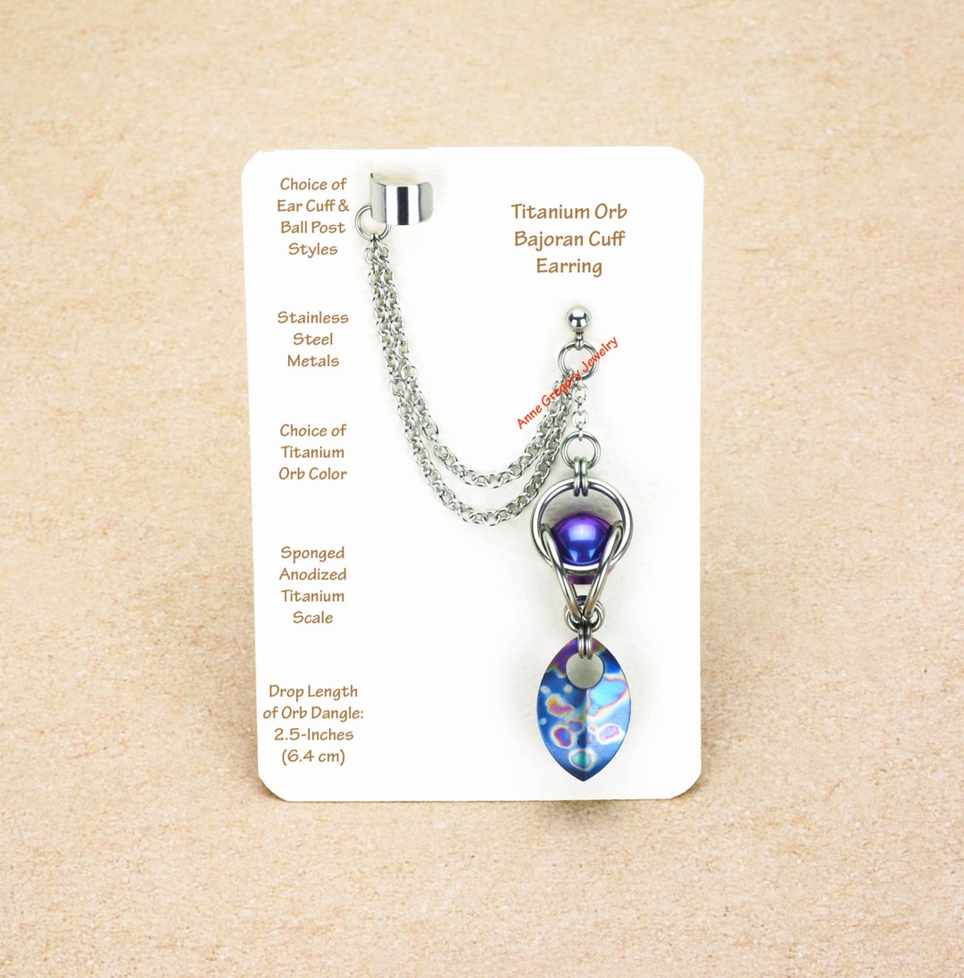 Titanium Orb Scale Ear Cuff, Stainless Steel Chain, Cosplay Jewelry ...