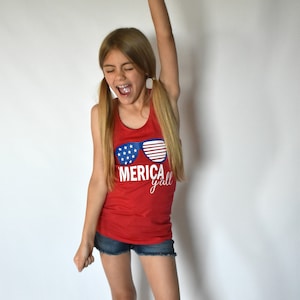Girl's 4th of July Tank- Red White and Blue Tank- Kids Summer Tank ...