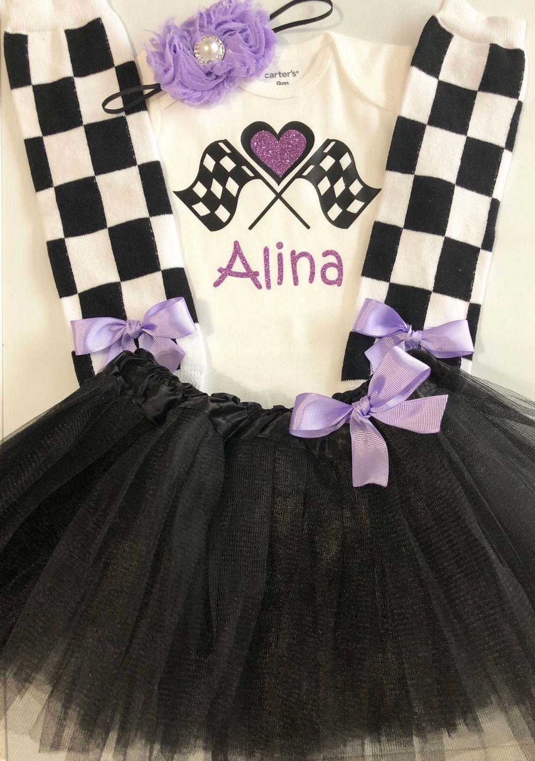 Baby Toddler Girl Race Day Outfit - Checkered Outfit - Personalized ...