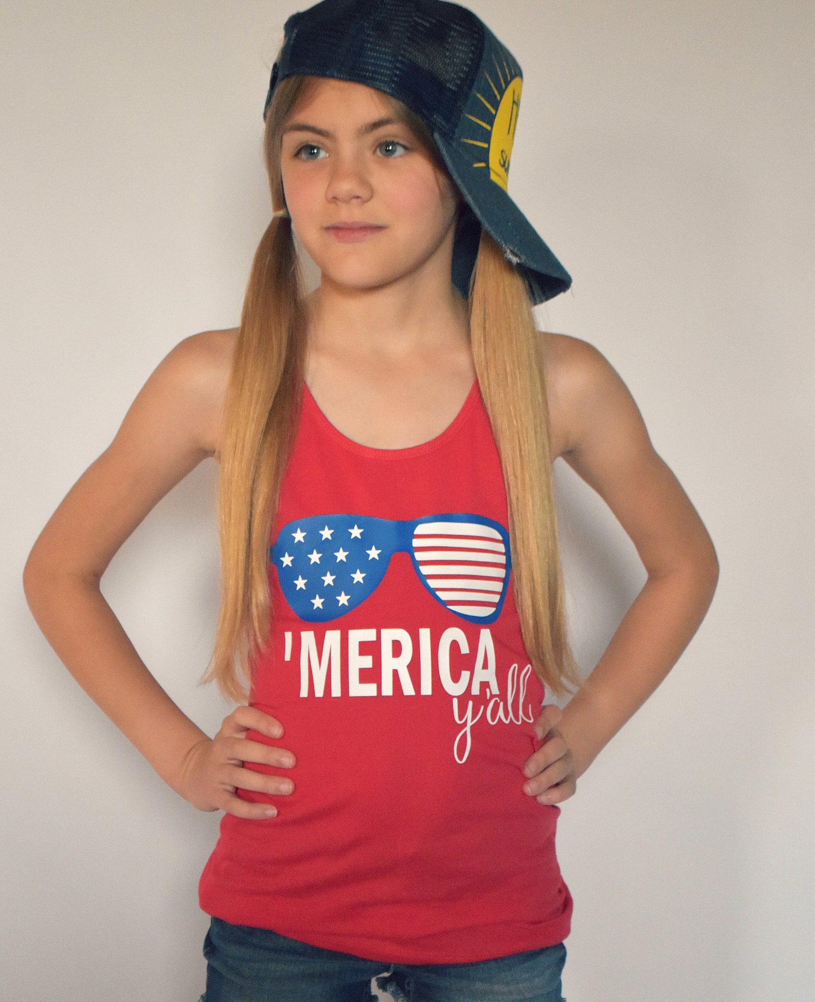 Girl's 4th of July Tank- Red White and Blue Tank- Kids Summer Tank ...