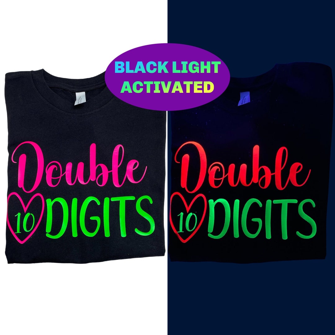 Girl's Neon Double Digits Birthday Shirt- BLACK LIGHT Glow Birthday ...