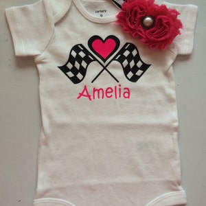 Baby Girl Race Day Outfit - Checkered Outfit - Personalized Baby Outfit ...