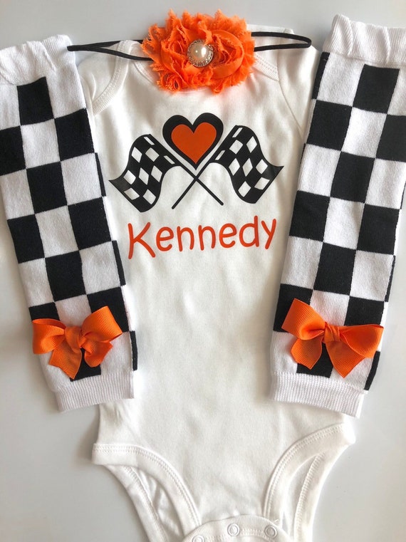 Baby Girl Race Day Outfit checkered outfit personalized | Etsy