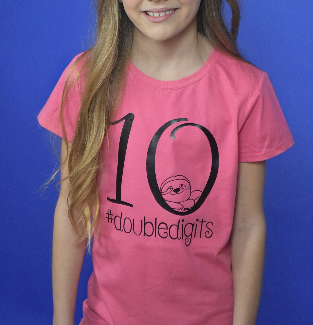 Girls 10th Sloth Birthday Shirt - 10 Year Old Shirt - #doubledigits ...