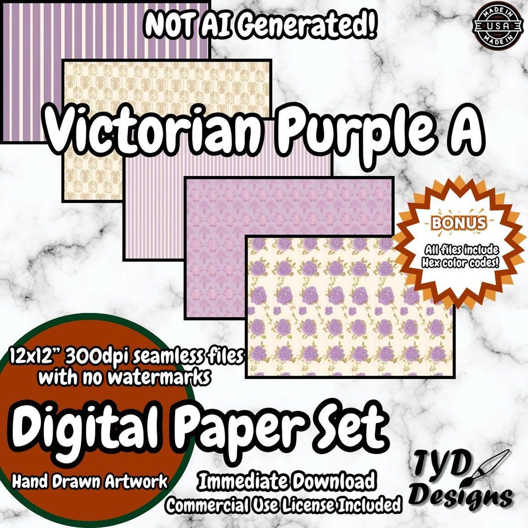 Victorian Purple Floral Digital Paper: Seamless Patterns (digital ...