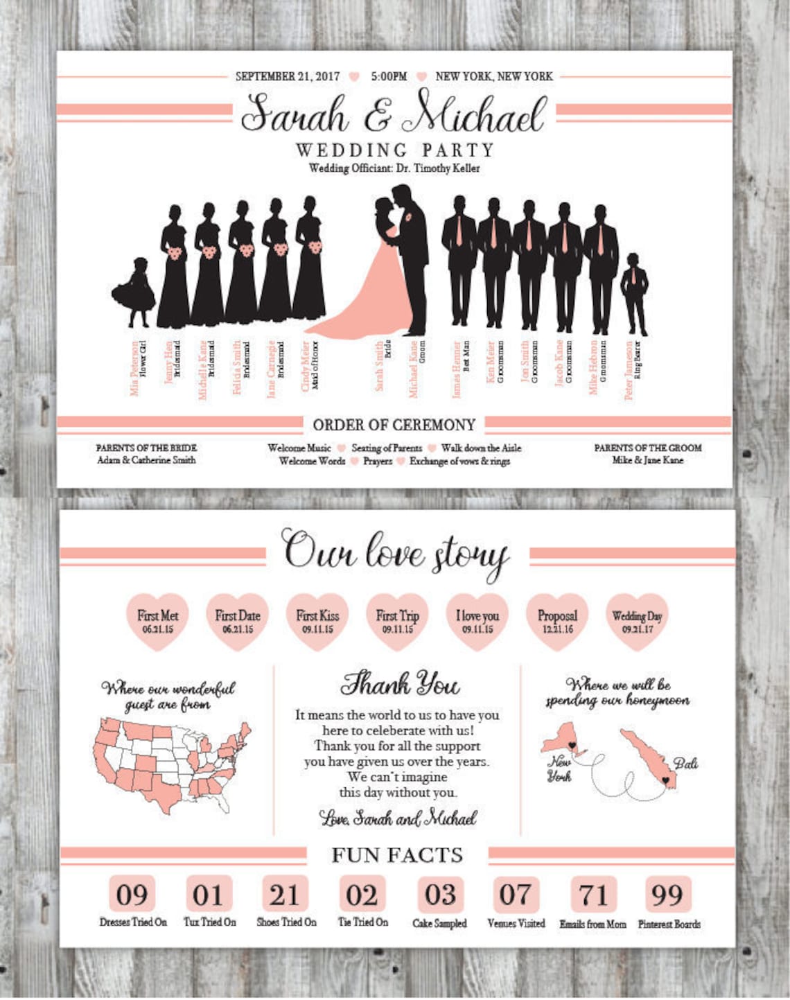 Infographic Wedding Program Design With Wedding Party Silhouettes ...