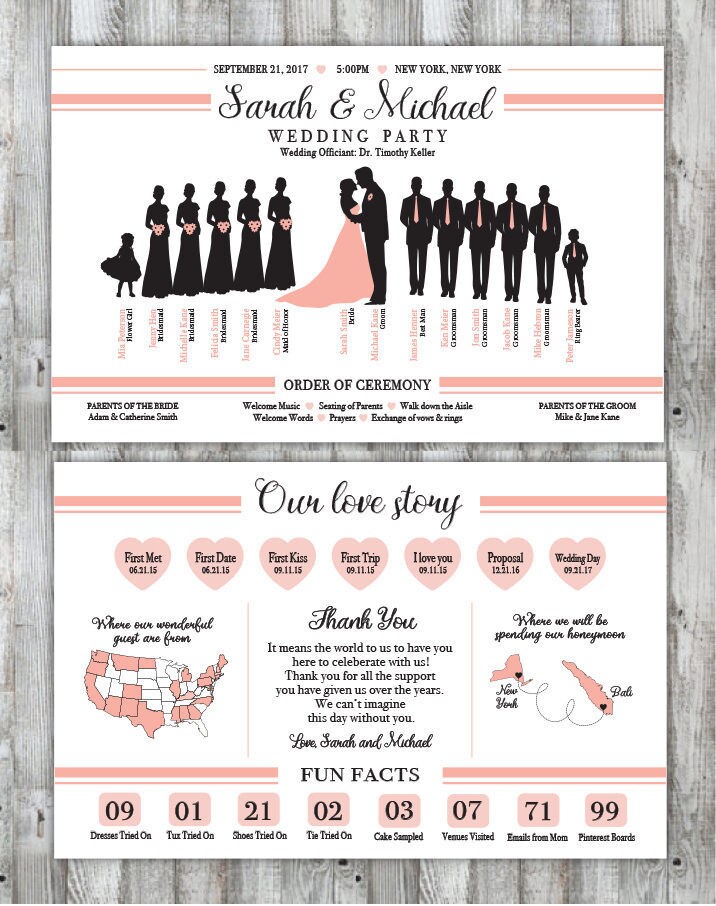 Infographic Wedding Program Design with Wedding Party | Etsy