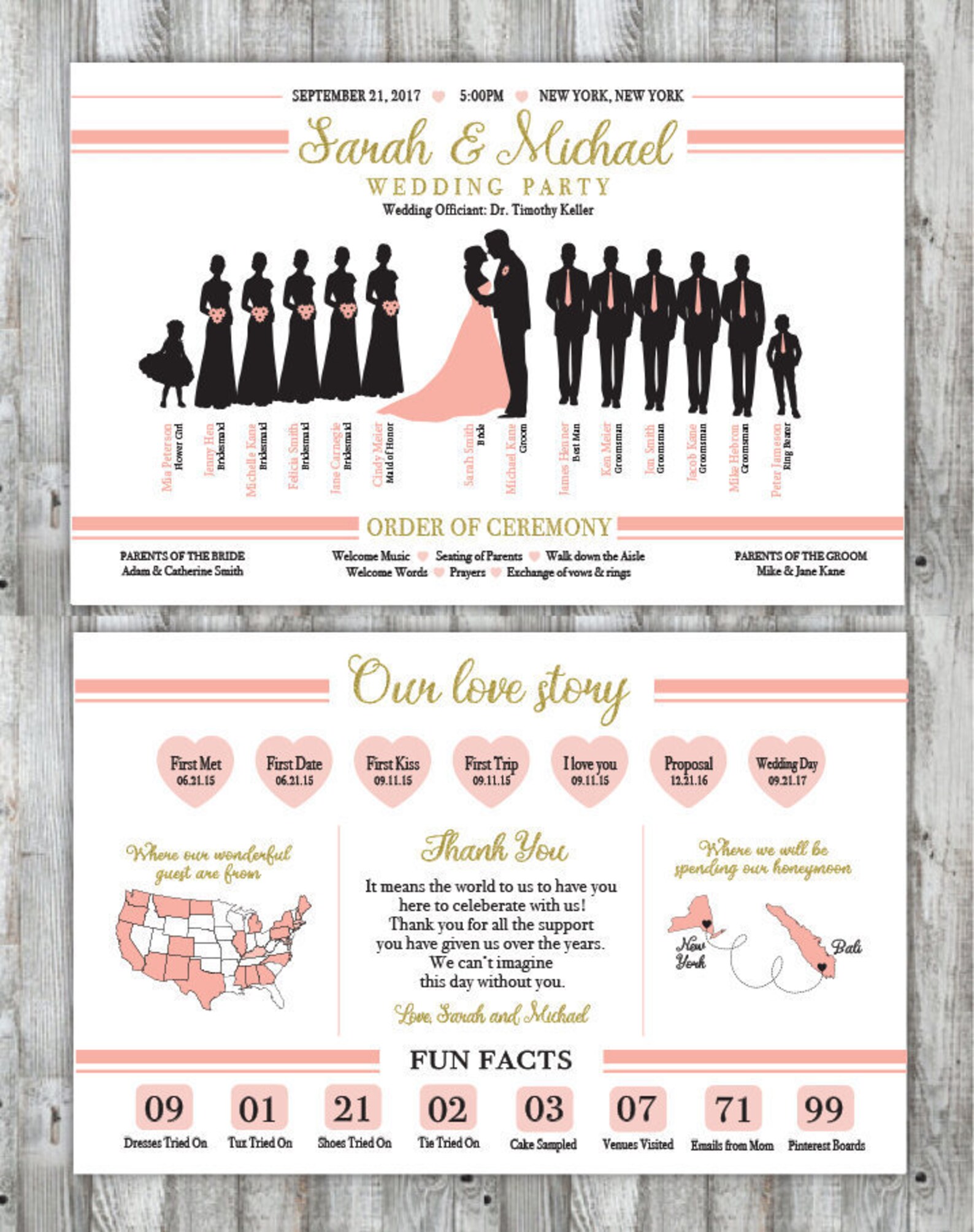 Infographic Wedding Program Design With Wedding Party Silhouettes ...