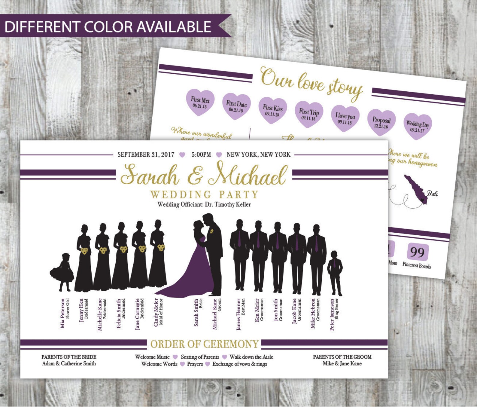 Infographic Wedding Program Design With Wedding Party Silhouettes ...