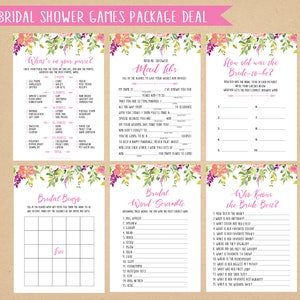 Pink Flowers Bridal Shower Games Package, 6 Games Printable, Game ...