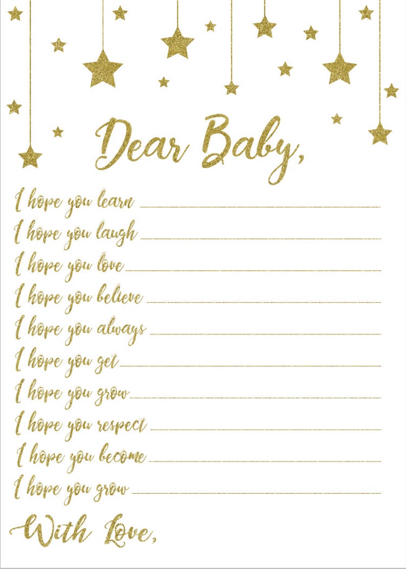 Dear Baby, Baby Shower Game, Boy Girl Wishes Baby Printable, Gold Star ...