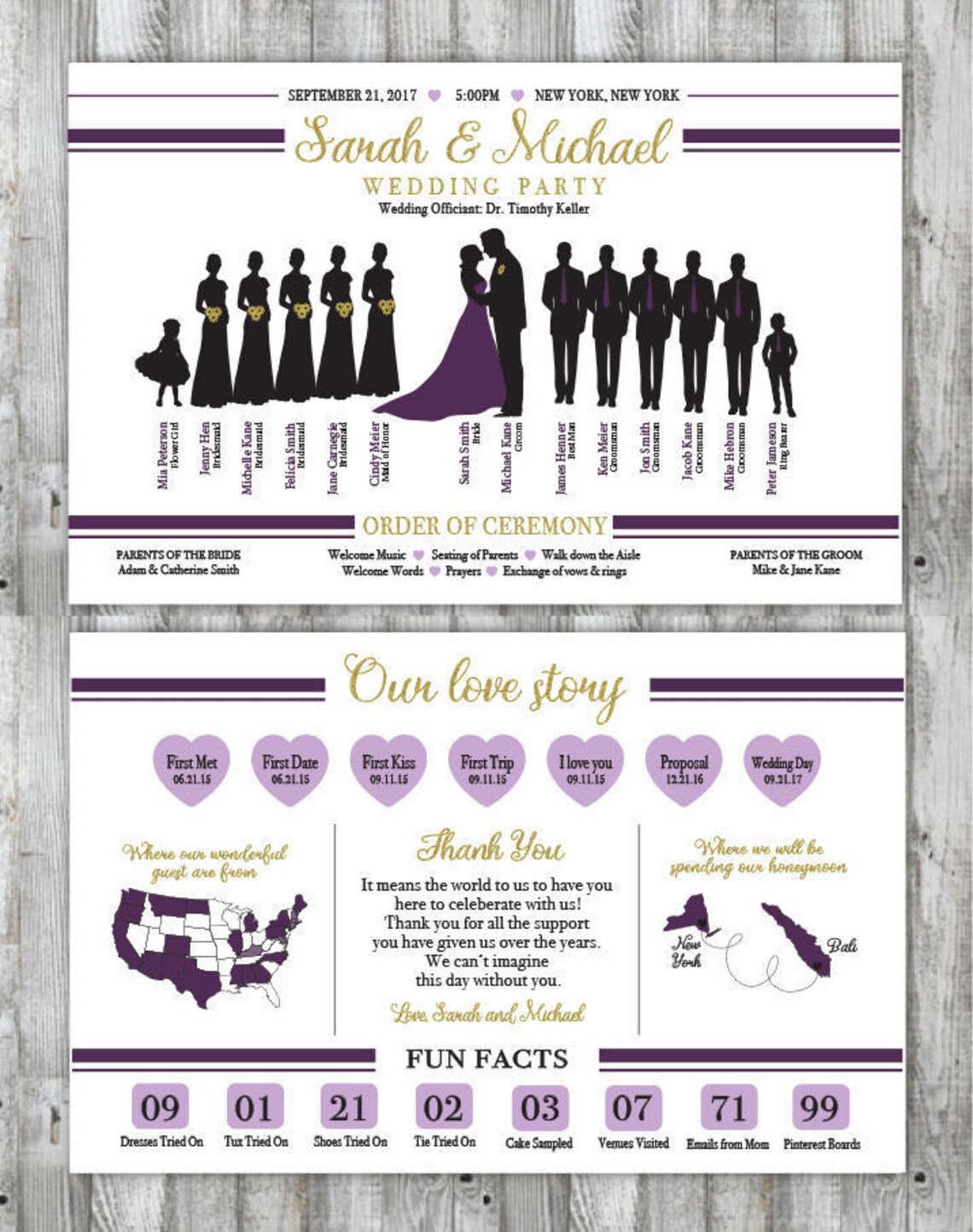 Infographic Wedding Program Design With Wedding Party Silhouettes ...