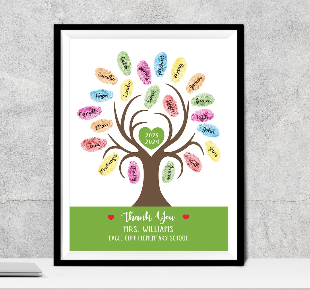 Fingerprint Tree Teacher Print, Thumbprint Tree Teacher Gift, Teacher ...