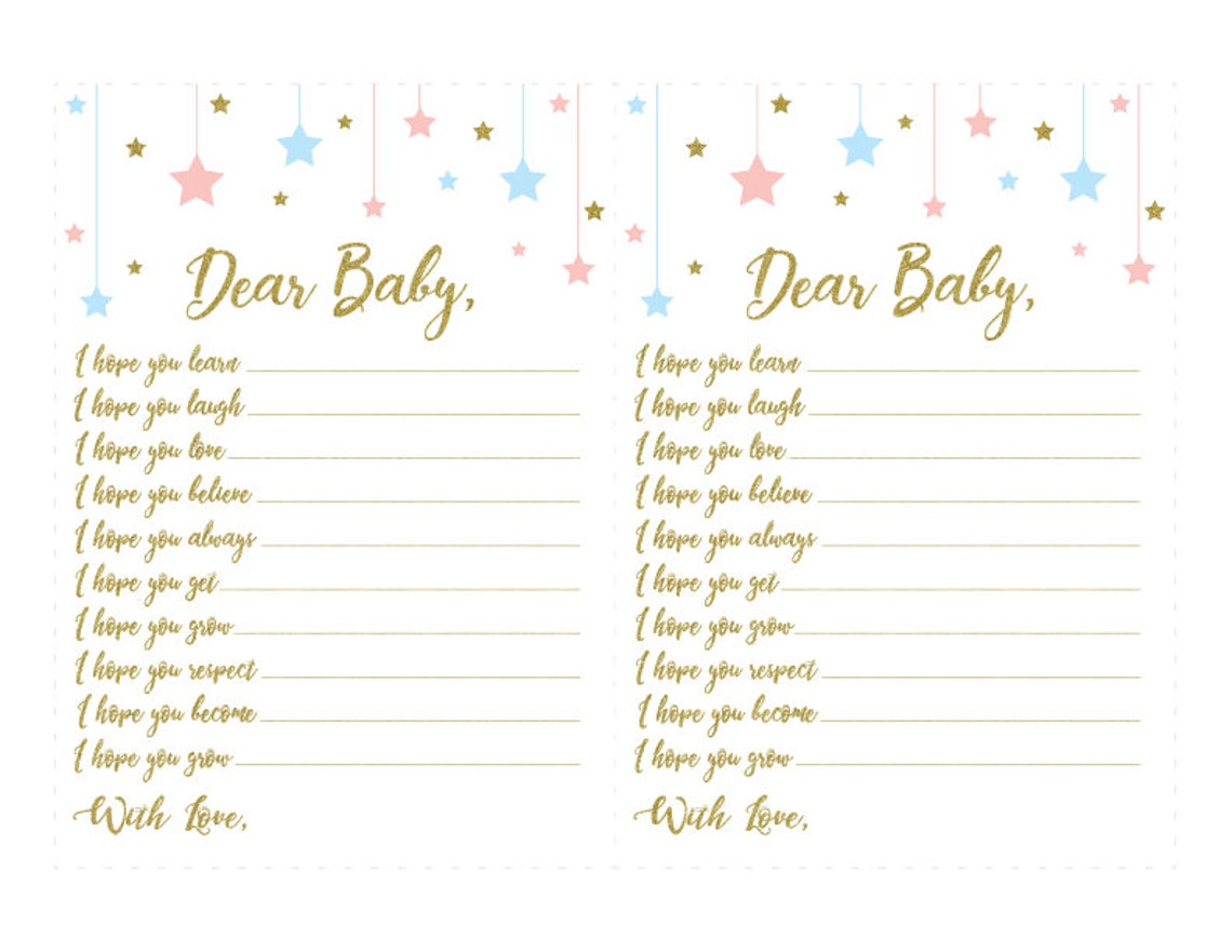 Dear Baby, Baby Shower Game, Boy Girl Wishes Baby Printable, Baby ...