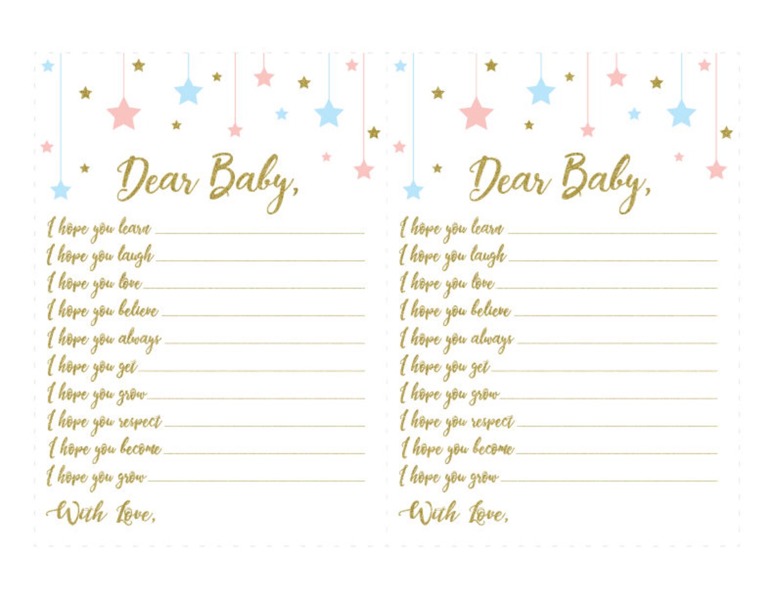 Dear Baby, Baby Shower Game, Boy Girl Wishes Baby Printable, Baby ...