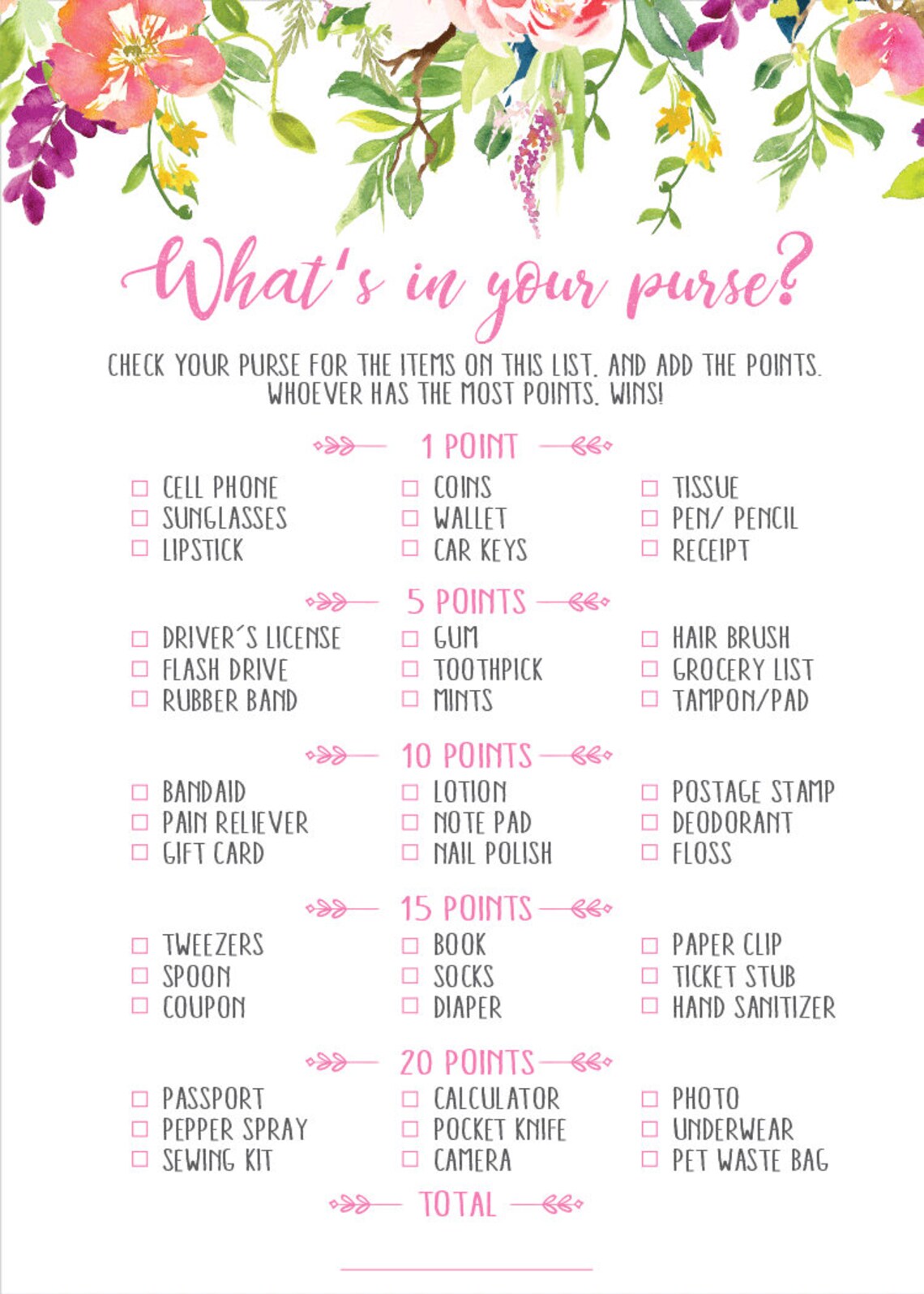 Pink Flowers Bridal Shower Games Package 6 Games Printable | Etsy