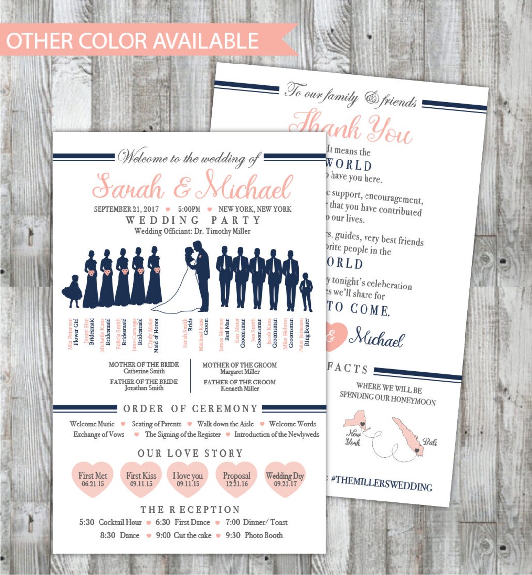 Infographic Wedding Program Design With Wedding Party Silhouettes ...