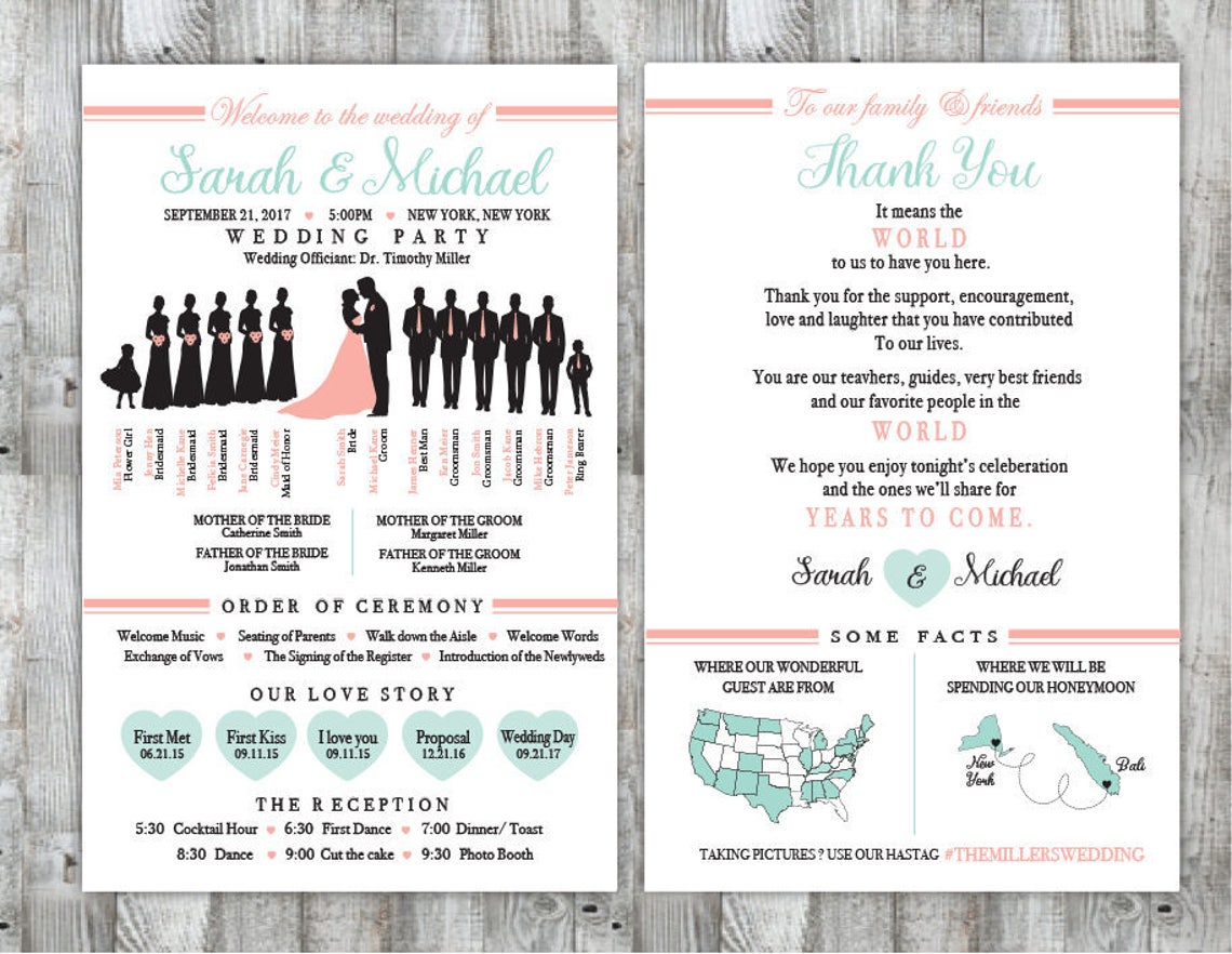Infographic Wedding Program Design With Wedding Party - Etsy