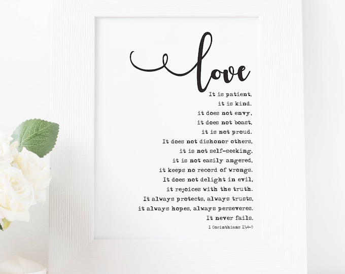 1 Corinthians 13 4-8, Bible Wall Art, Love Print, Bible Verse Print ...