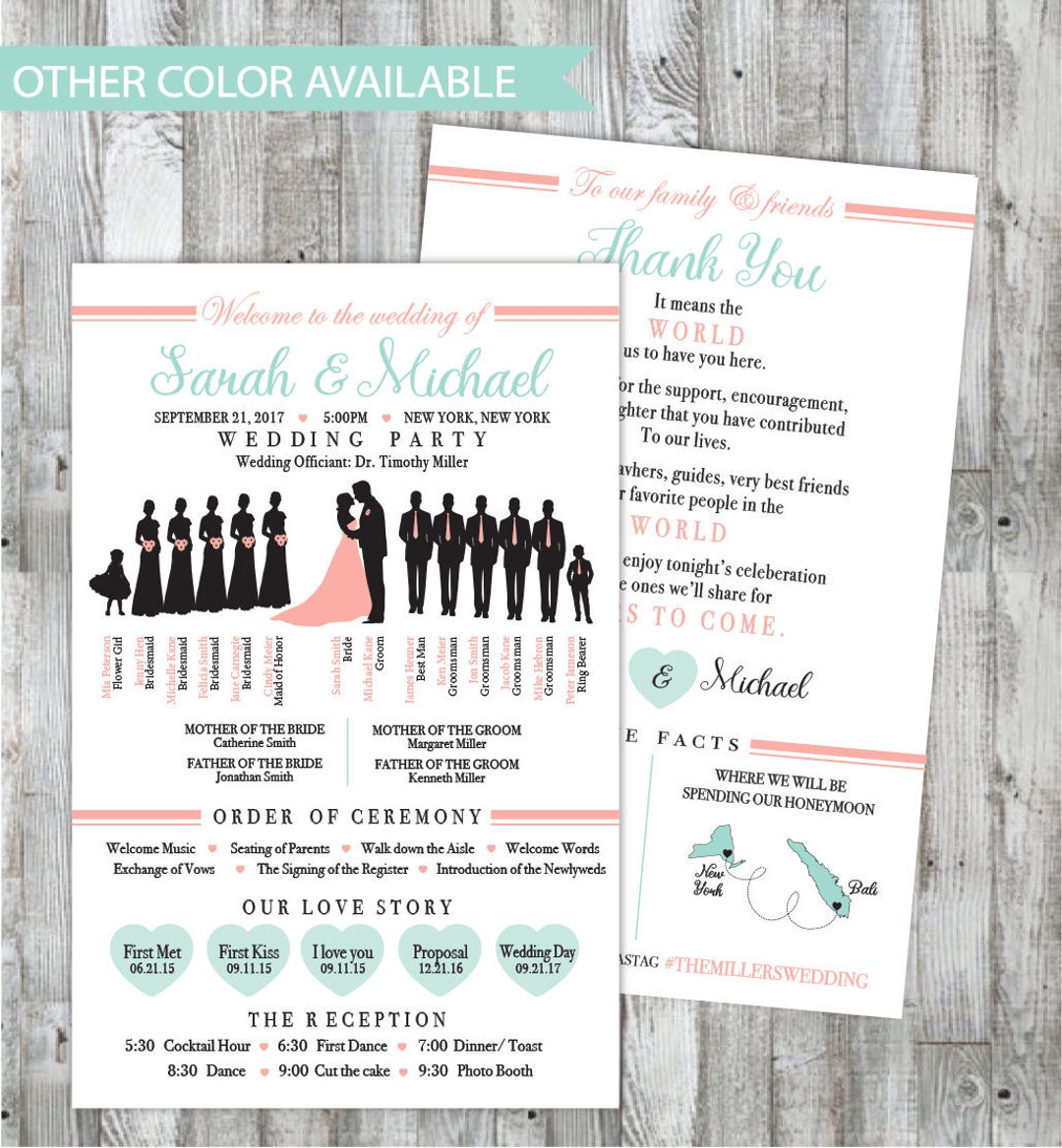 Infographic Wedding Program Design With Wedding Party Silhouettes ...