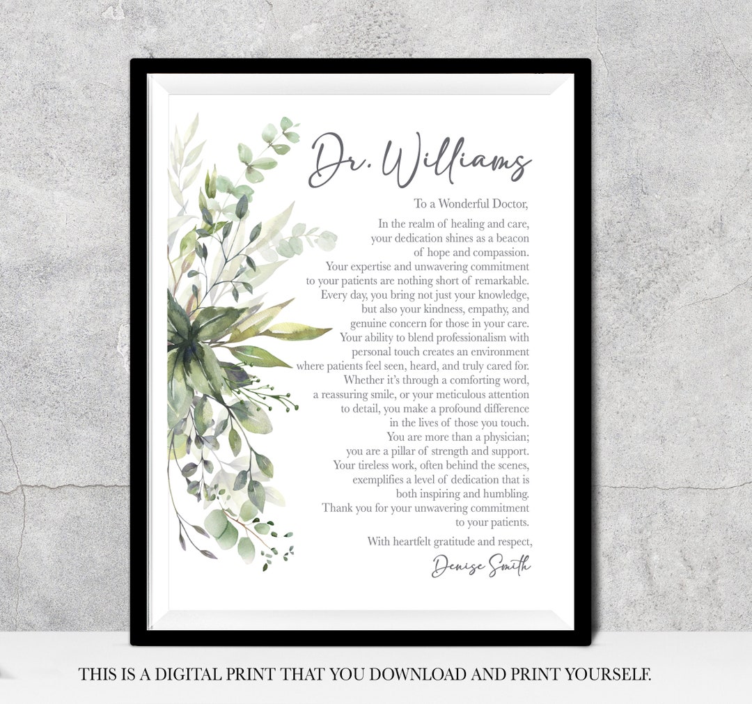 Doctor Gift, A Wonderful Doctor Poem A Truly Great Doctor Appreciation ...