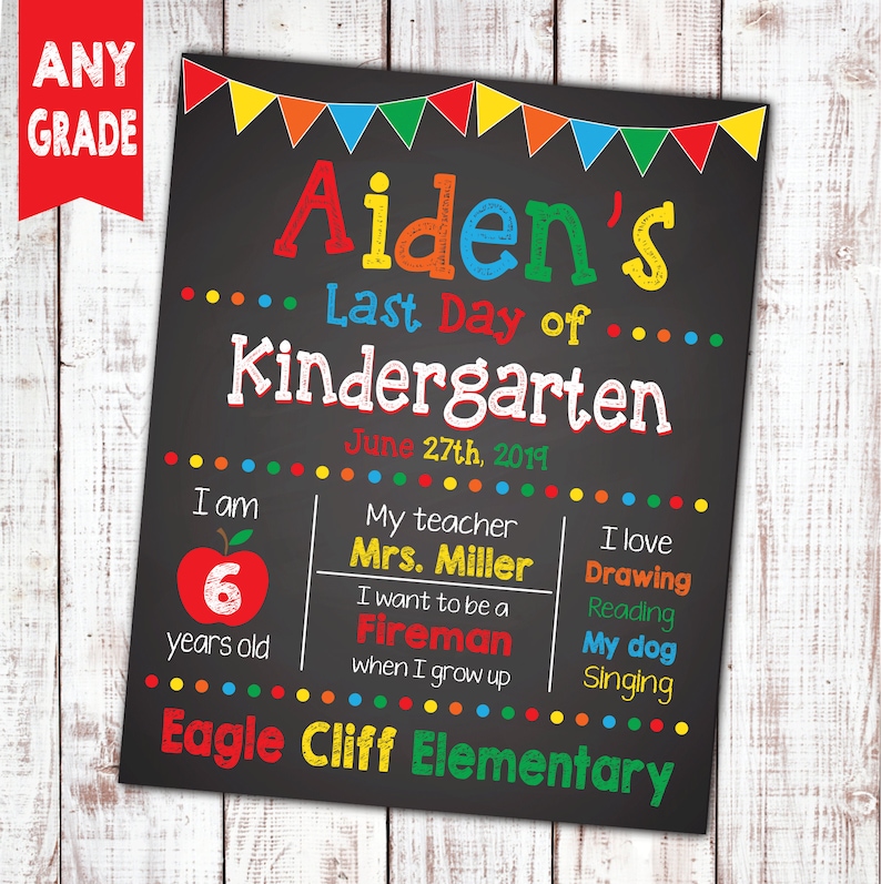 KINDERGARTEN Graduation Sign, Last Day of Kindergarten Sign, Last Day ...