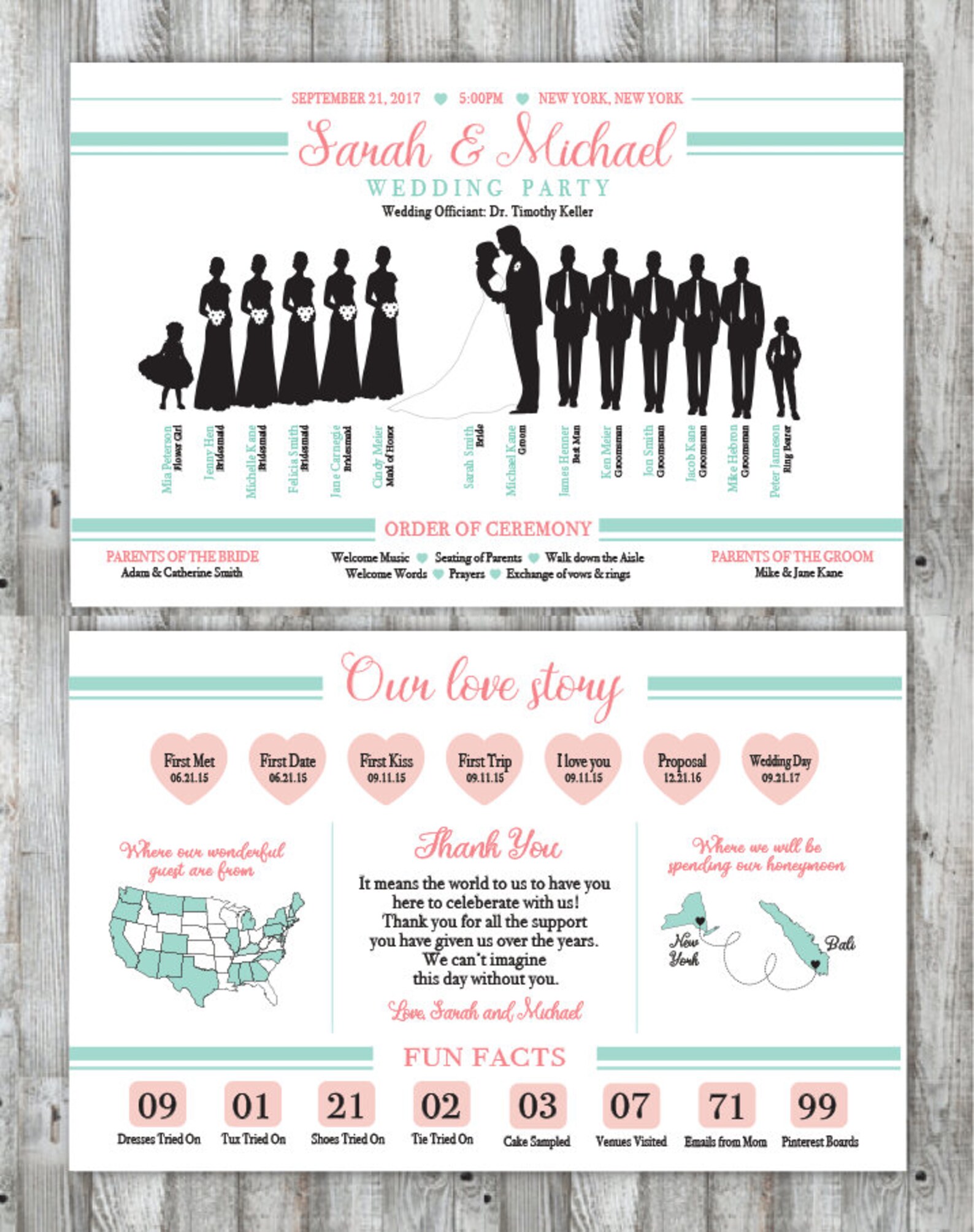 Infographic Wedding Program Design With Wedding Party - Etsy