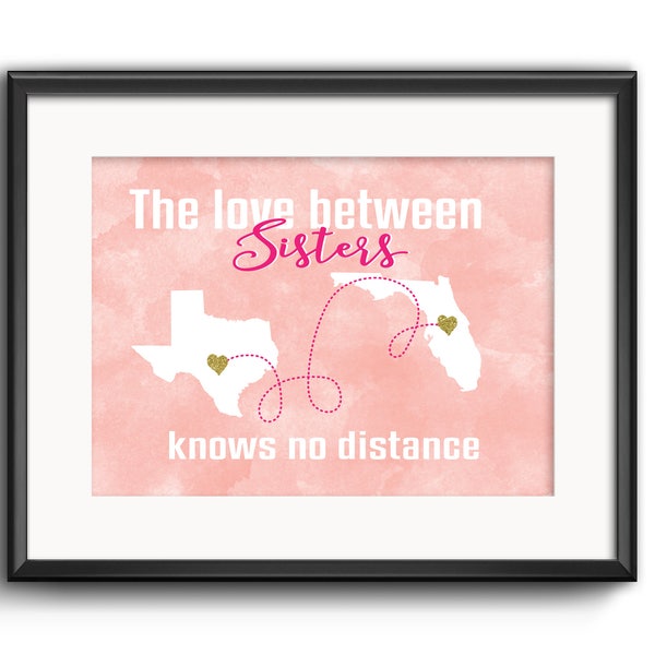 Love Between Sisters Distance Map - Etsy