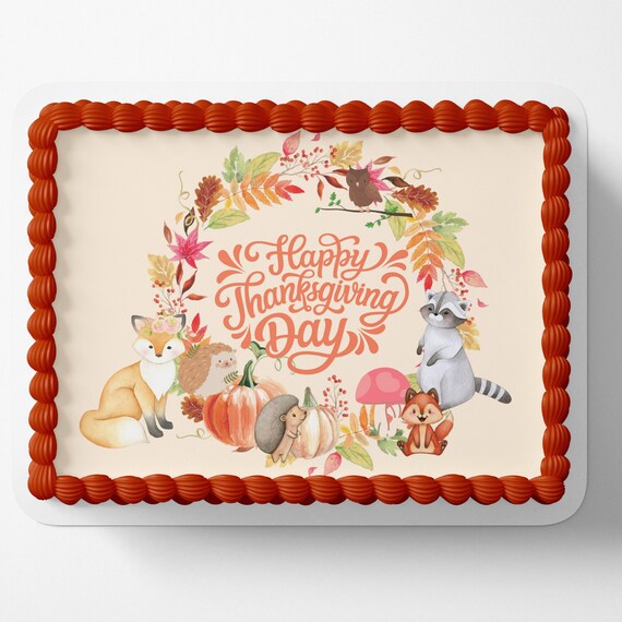 THANKSGIVING CAKE Topper Edible Image Fall Decorations Fall Dessert thanksgiving-cake-topper-edible-image-fall-decorations-fall-dessert