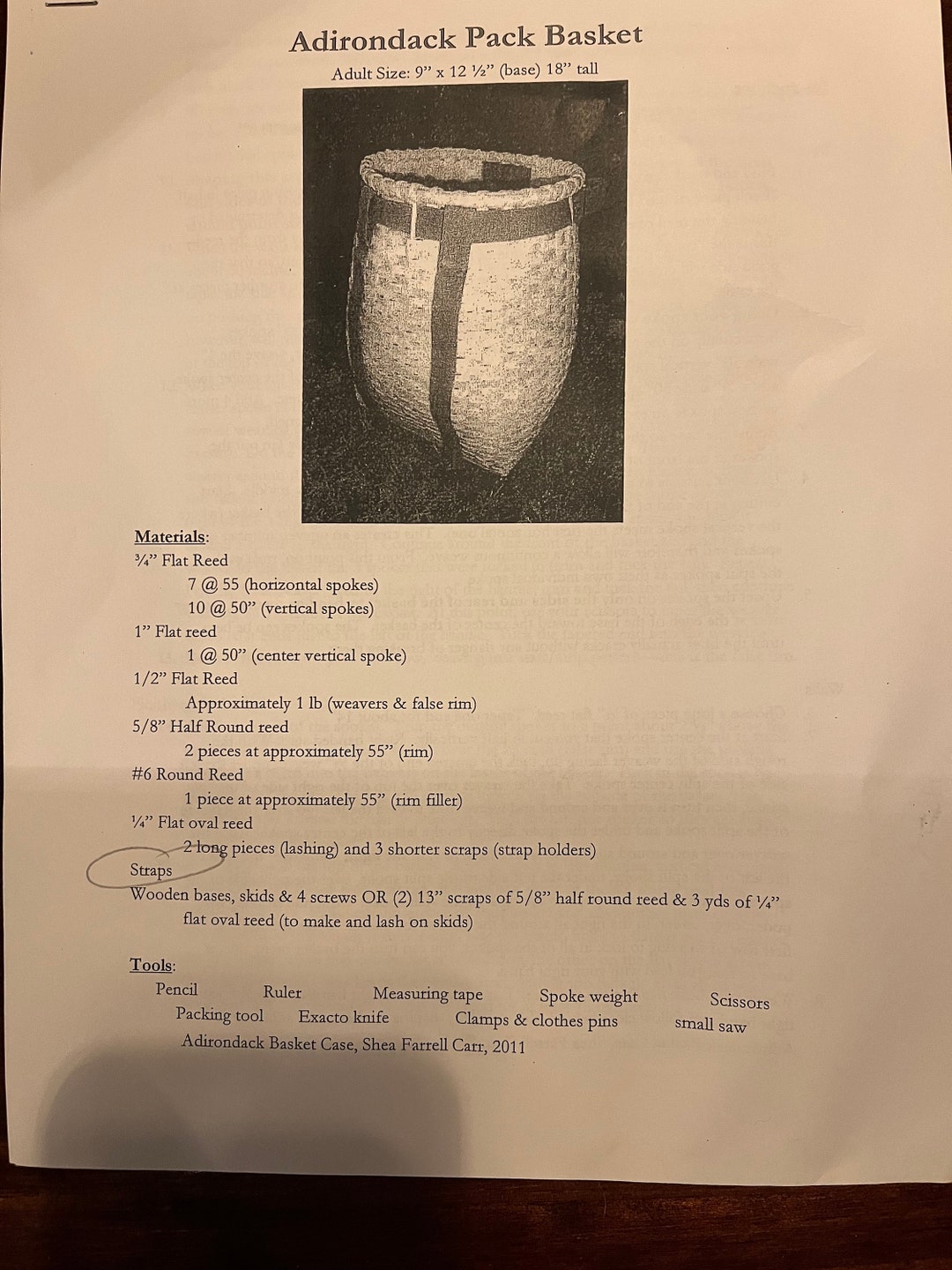 Adirondack Pack Basket Kit adult Size - Etsy
