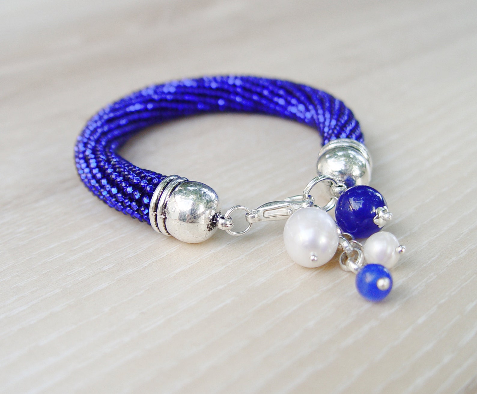 Bead Crochet Rope Bracelet. Navy Blue Bold Bracelet. Beaded - Etsy