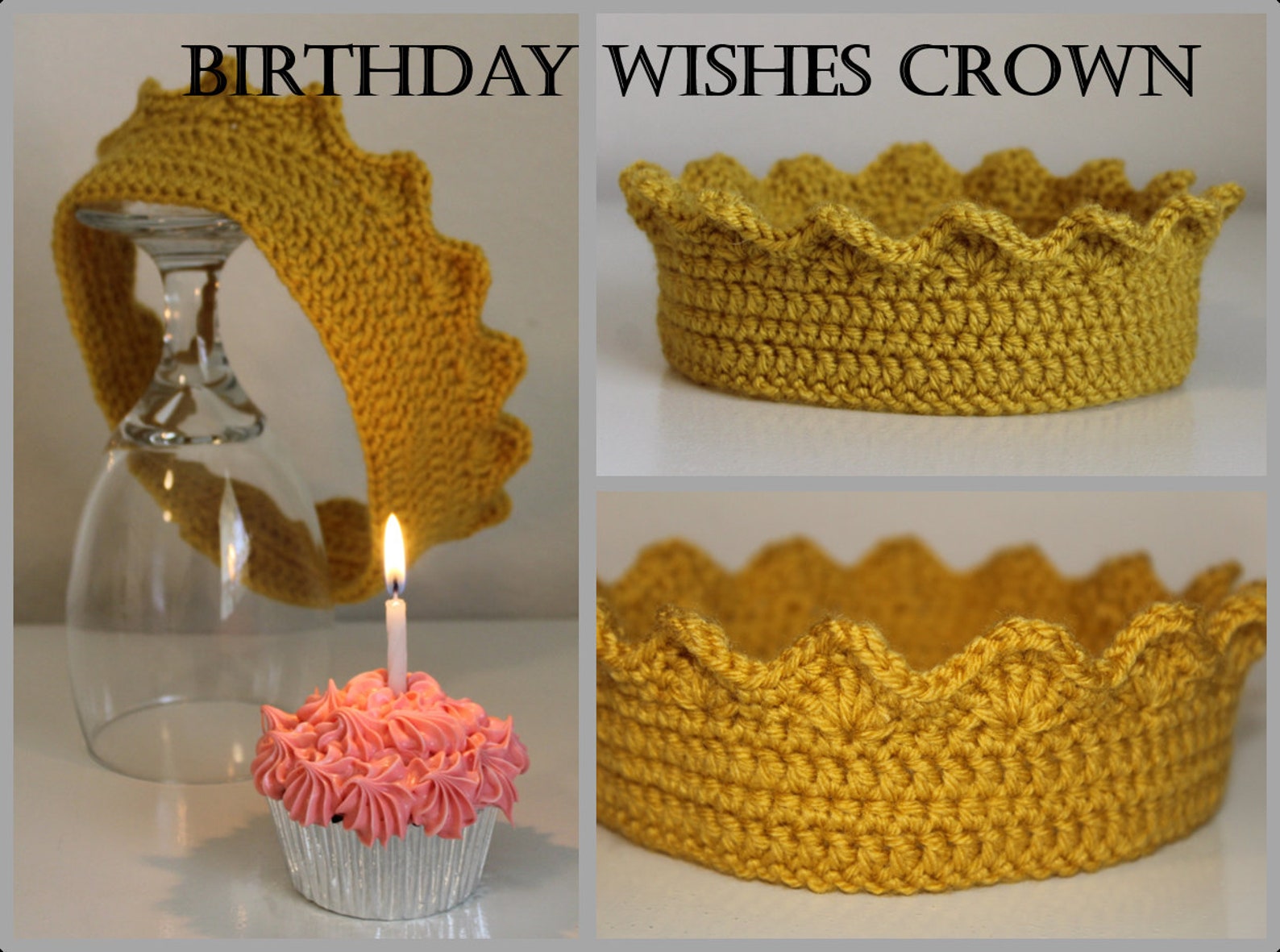 Birthday Wishes Crown Crochet Pattern ... Size: 17.5" and 19" Inner ...