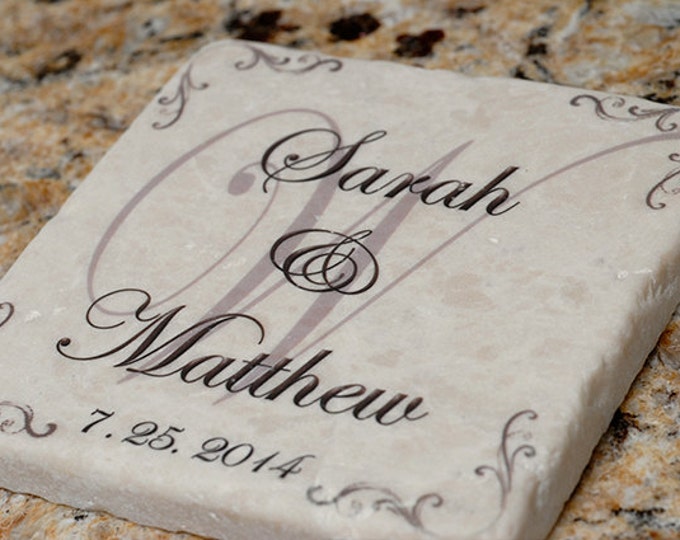 Personalized Wedding Couple Tumbled Stone Coasters Set of 4 - Etsy