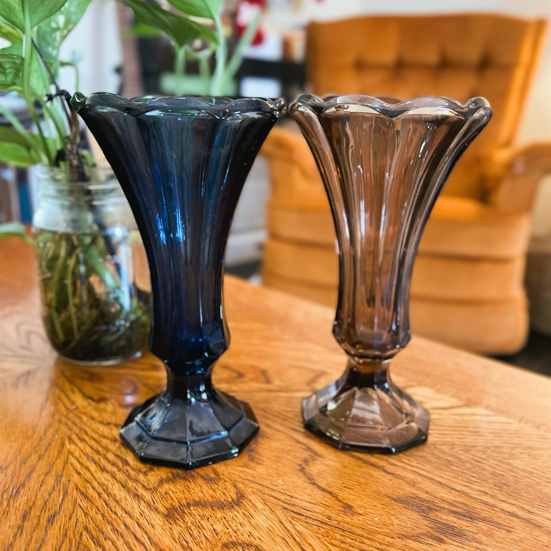 Fostoria Vases Set of Two, Smokey Glass Vases, Collectible Glass - Etsy