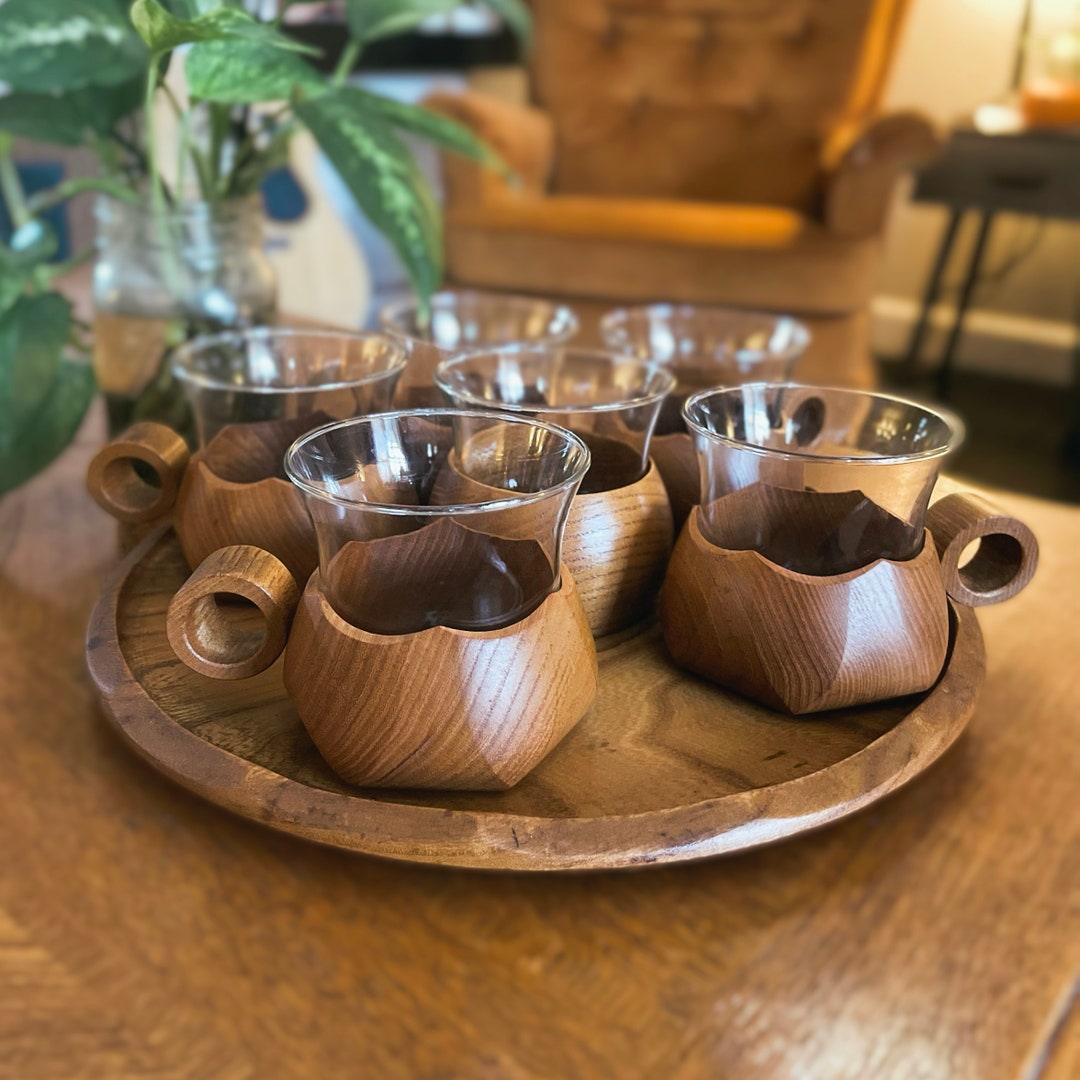 Midcentury Wood & Glass Set, Cottagecore Aesthetic, Retro Kitchen, Teak ...