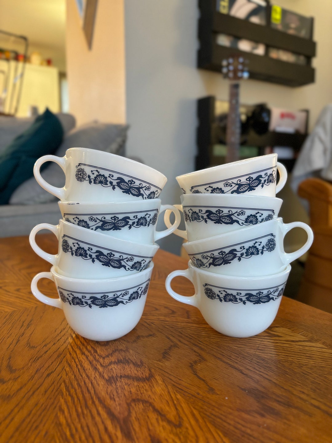 Old Town Blue Pyrex Mugs Set of 8, Corelle Pattern, Vintage 90s - Etsy