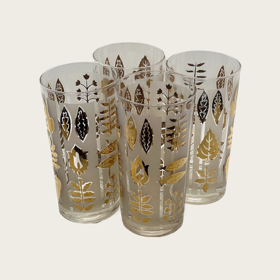 Midcentury Gold Leaf Glass Set - Etsy